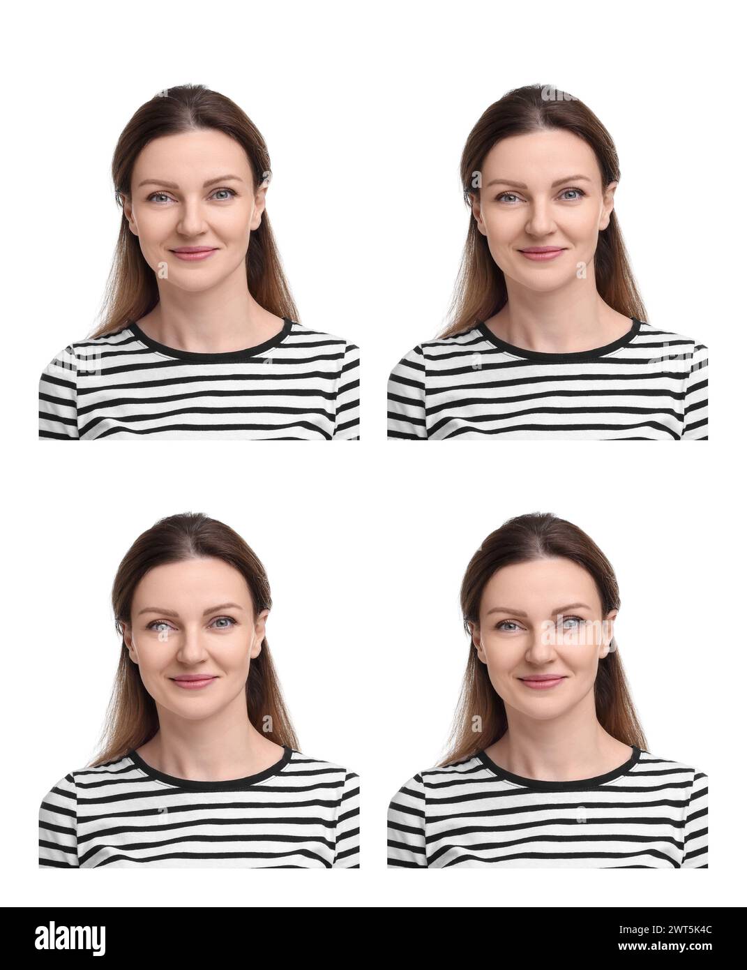 Passport photo, collage. Woman on white background, set of photos Stock ...