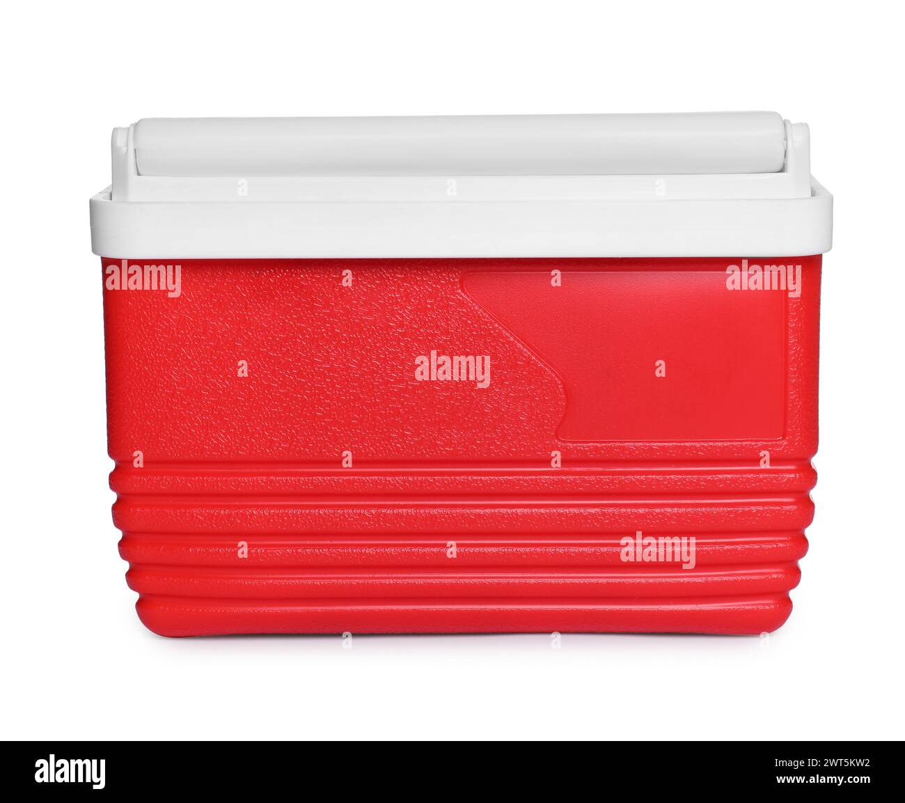 Red plastic cool box isolated on white Stock Photo - Alamy