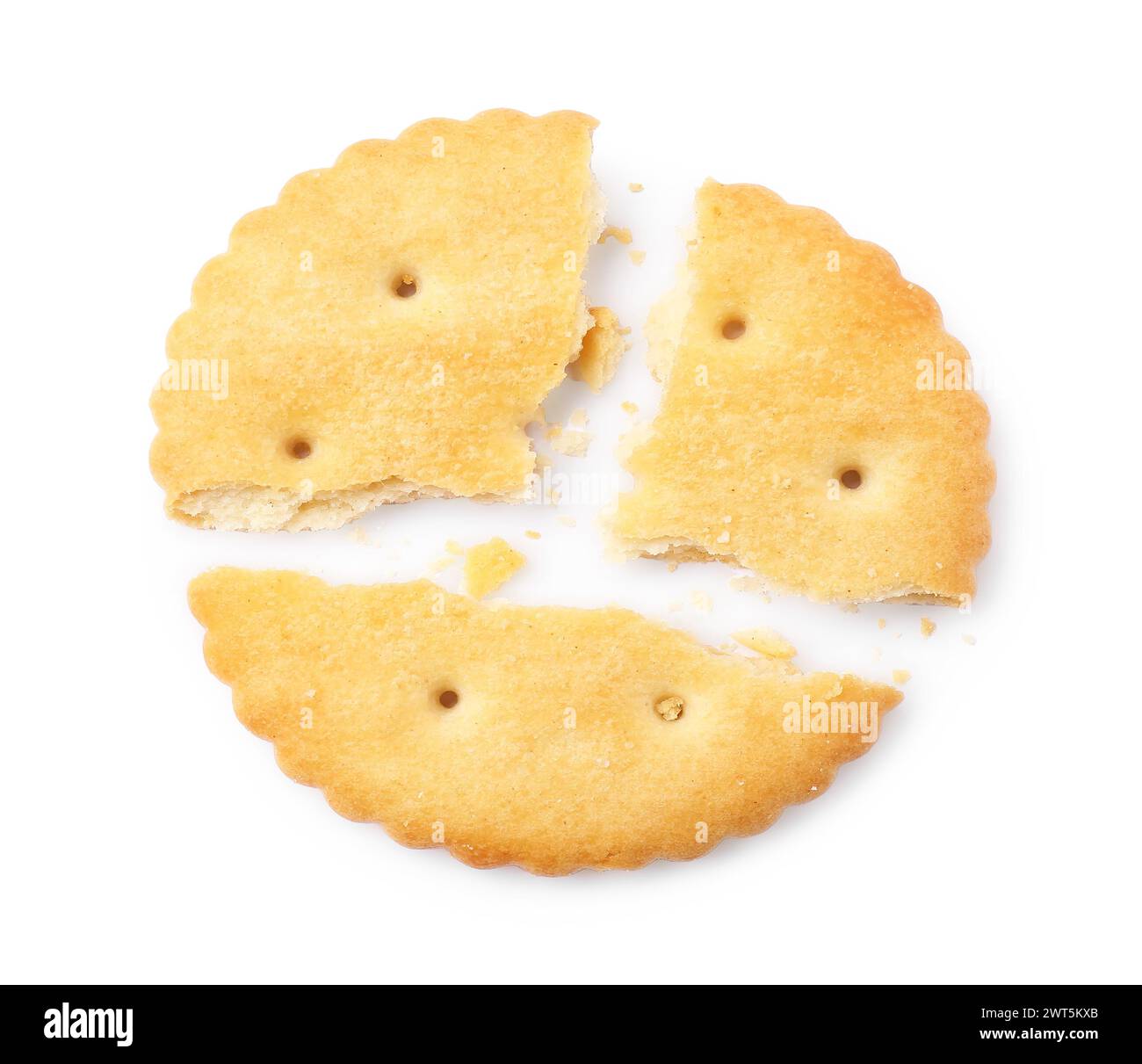 Crispy broken cracker isolated on white, top view Stock Photo - Alamy