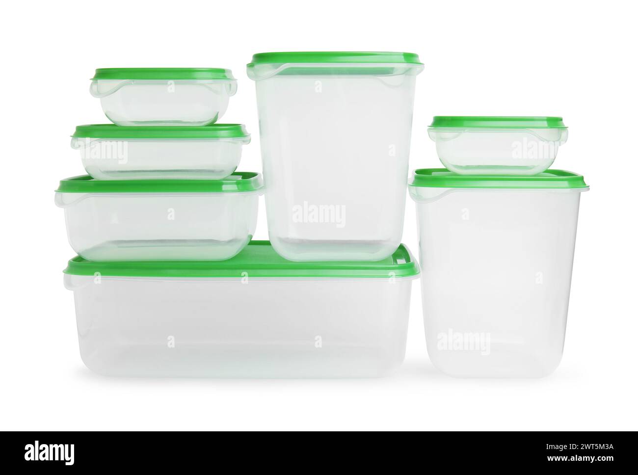 Empty plastic containers on white background. Food storage Stock Photo ...