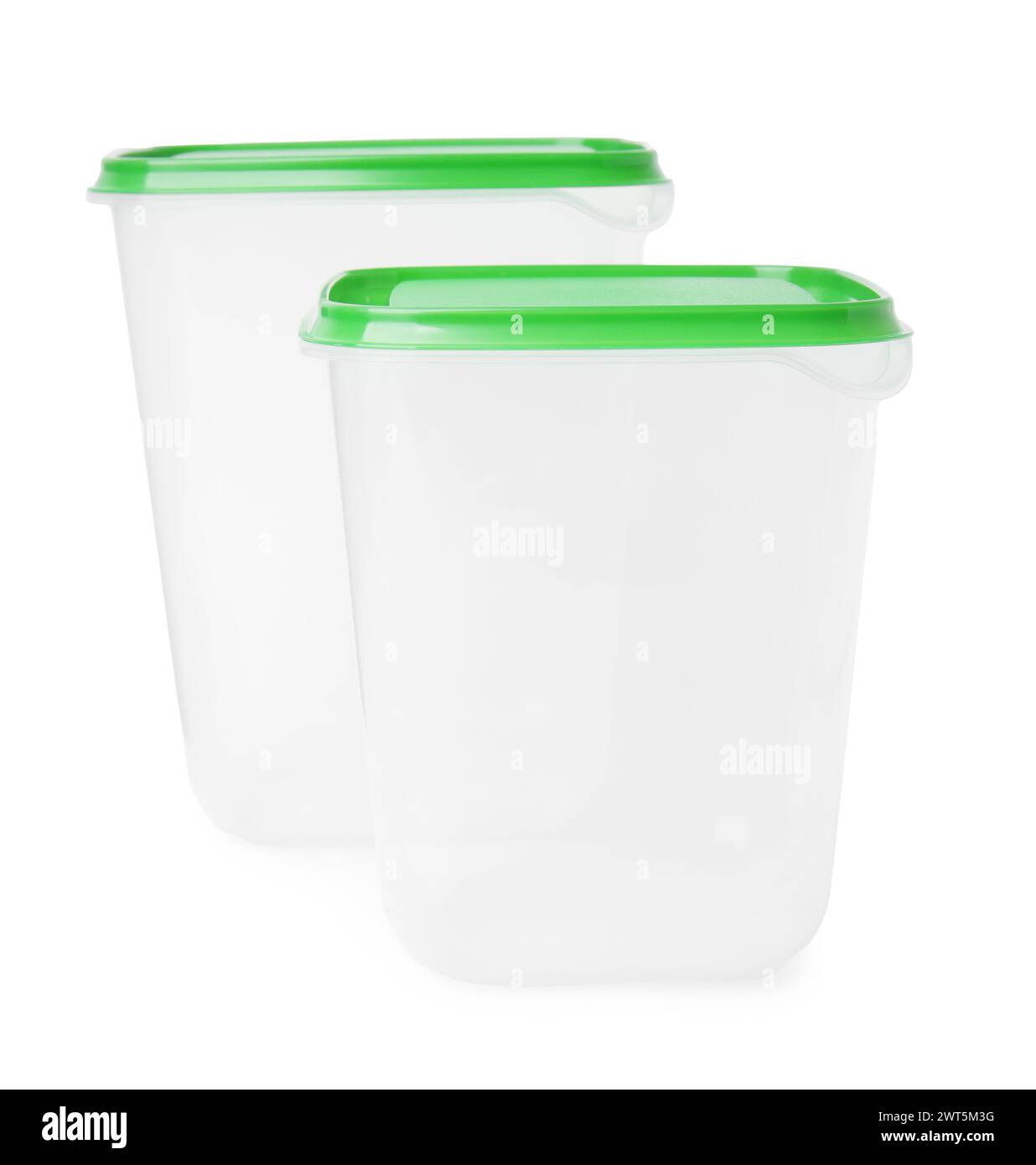 Empty plastic containers on white background. Food storage Stock Photo ...