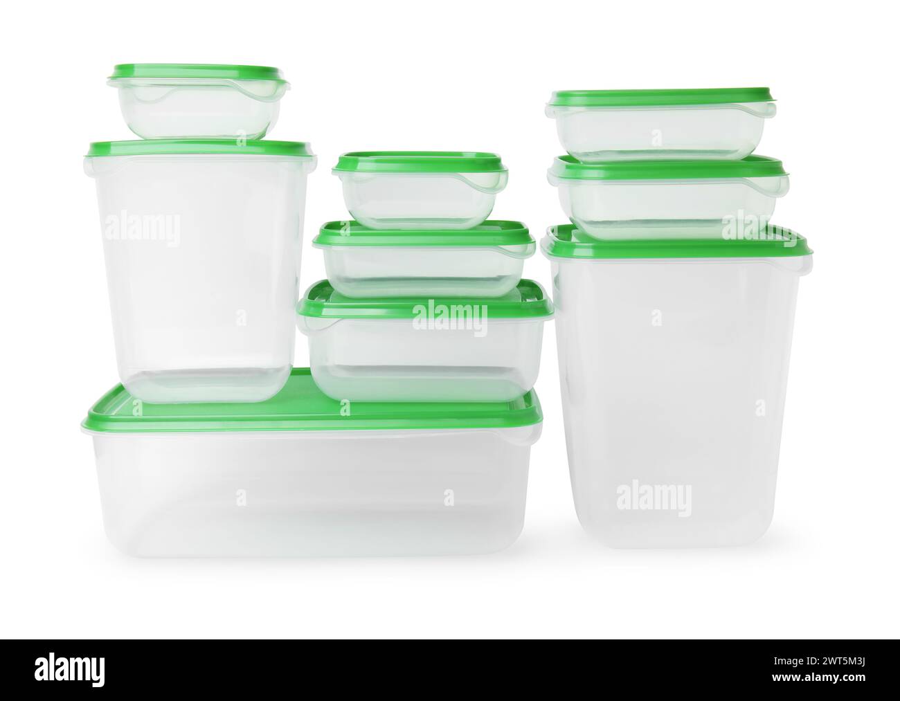 Empty plastic containers on white background. Food storage Stock Photo ...