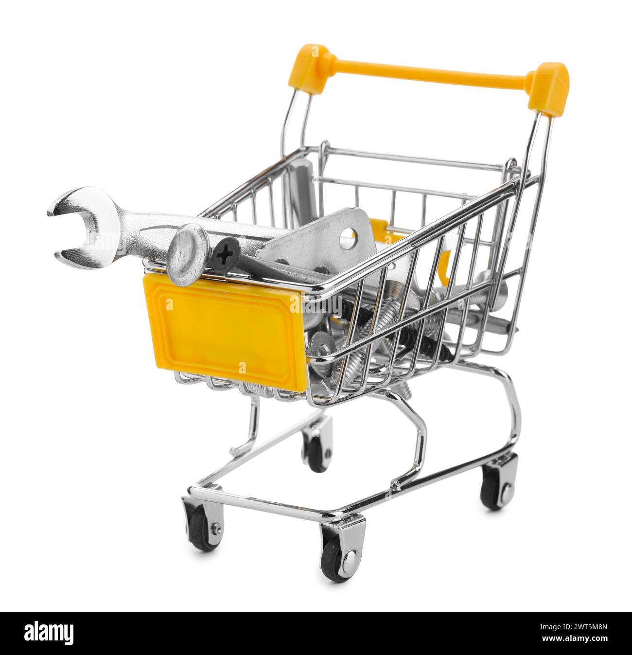 Different construction tools in shopping cart isolated on white Stock ...
