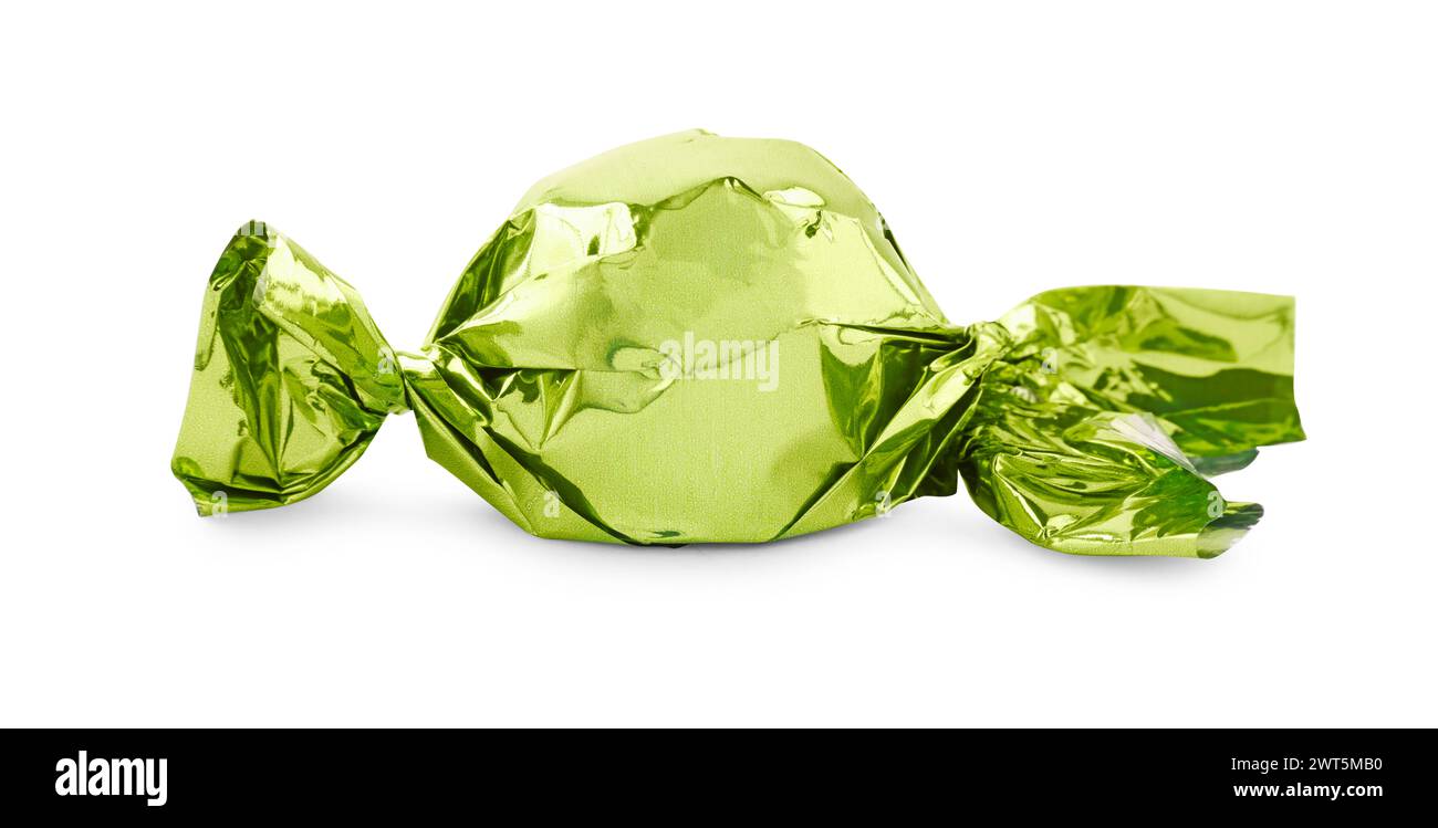 Candy in light green wrapper isolated on white Stock Photo - Alamy