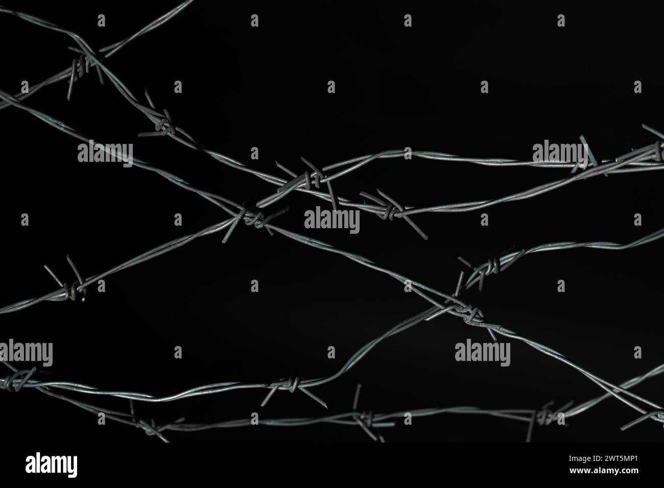 Shiny metal barbed wire on black background Stock Photo - Alamy