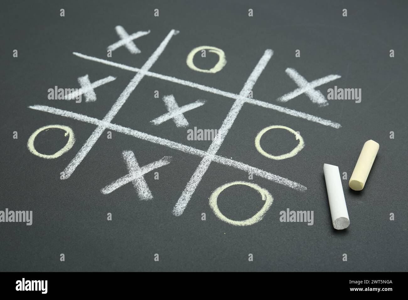 Tic tac toe game drawn on chalkboard Stock Photo - Alamy