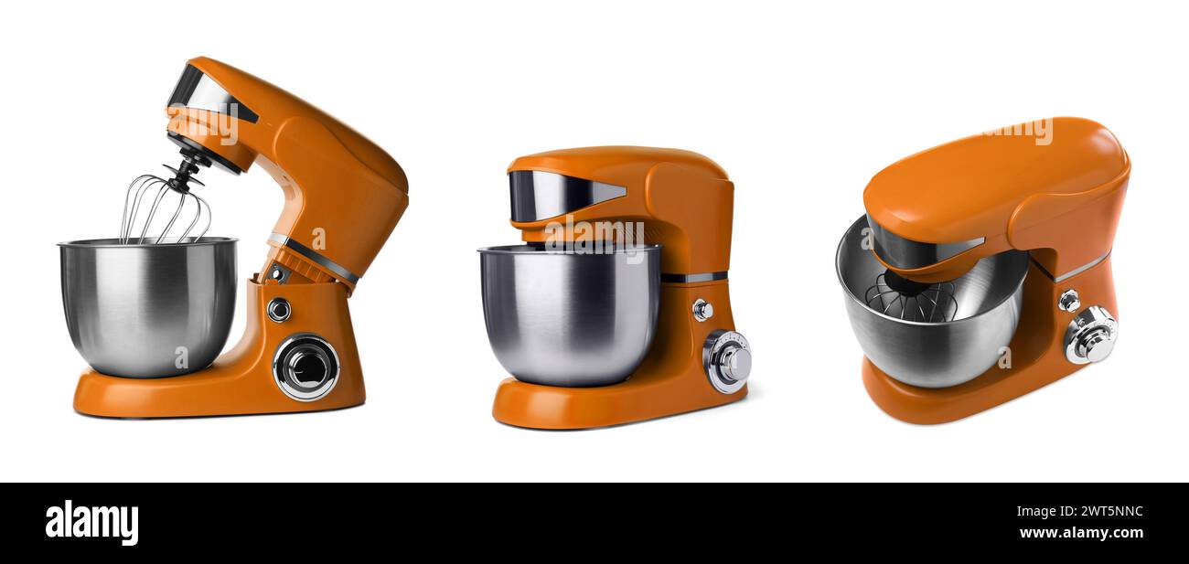 Orange stand mixers isolated on white, set Stock Photo - Alamy