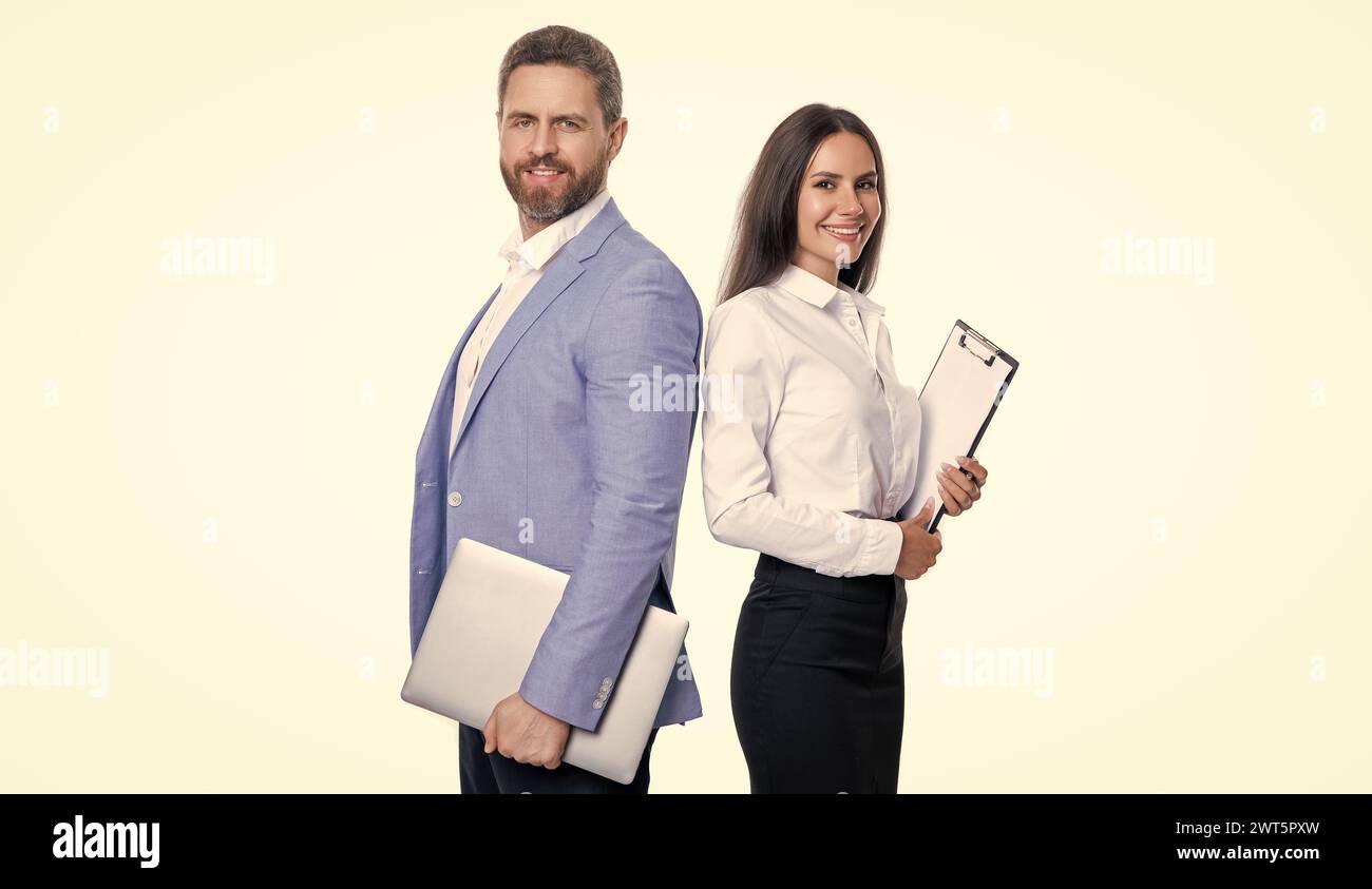 elegant business secretary and manager isolated on white background ...