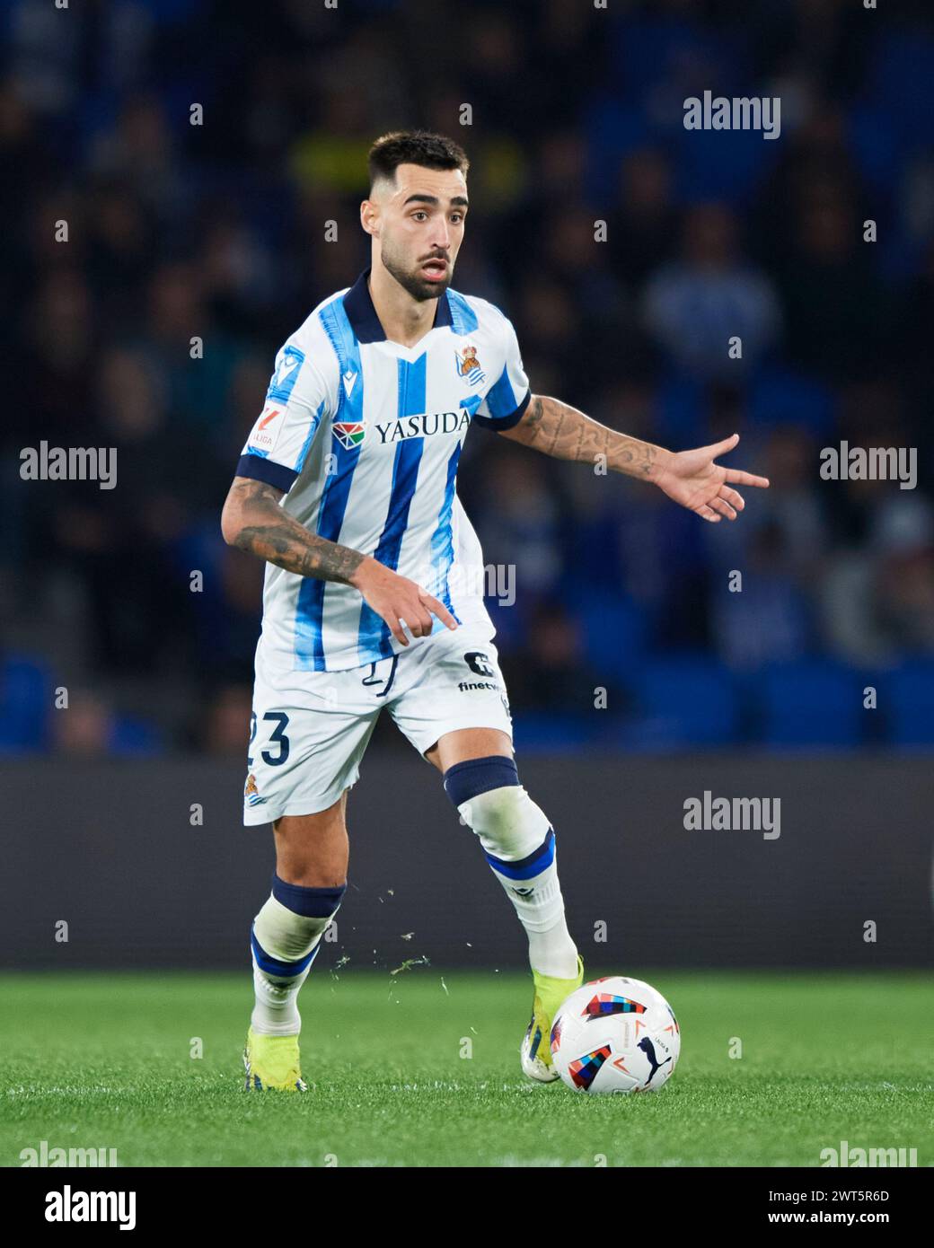 Brais Mendez of Real Sociedad with the ball during the LaLiga EA Sports ...