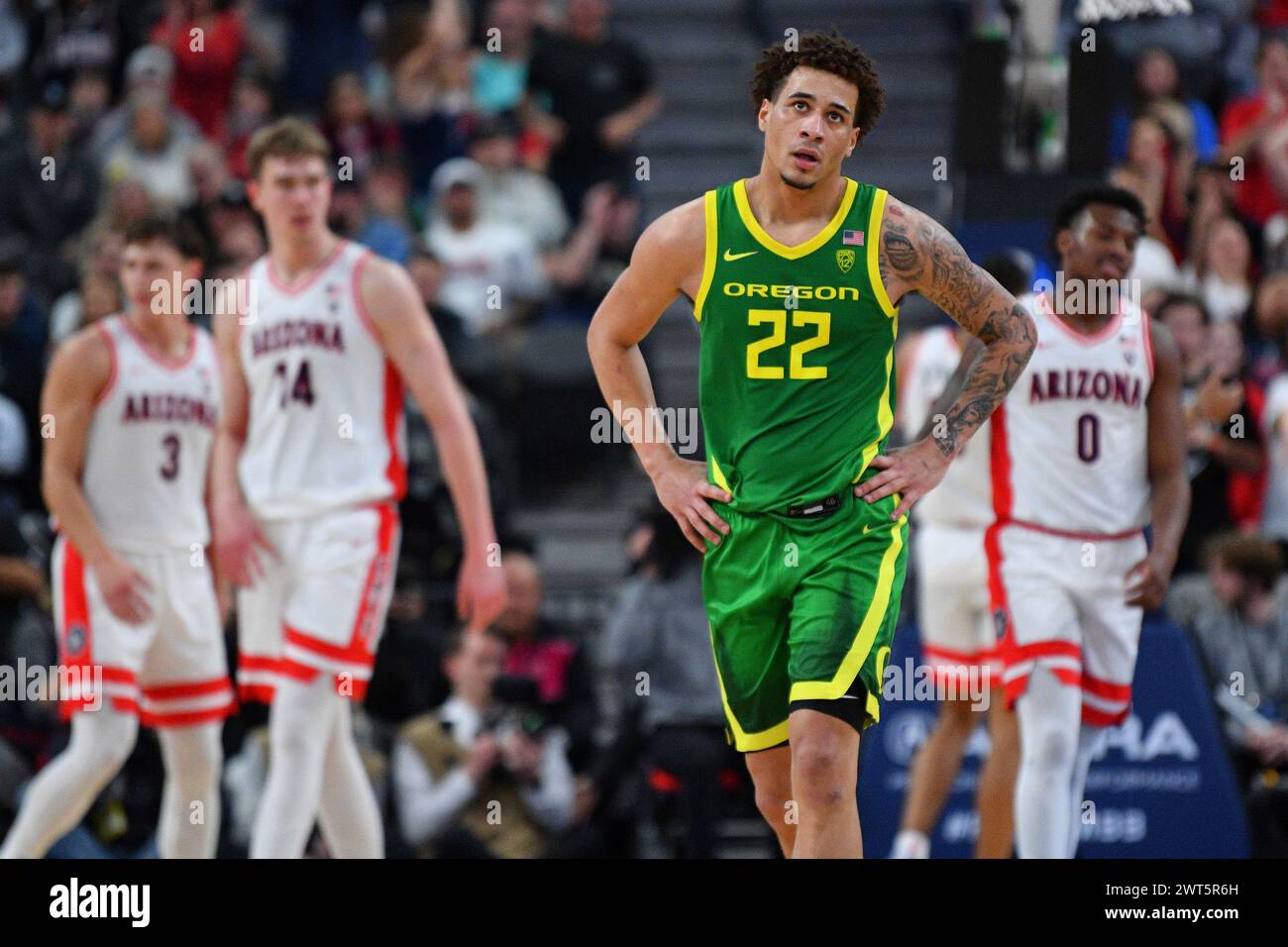 LAS VEGAS, NV - MARCH 15: Oregon Ducks guard Jadrian Tracey (22) reacts ...