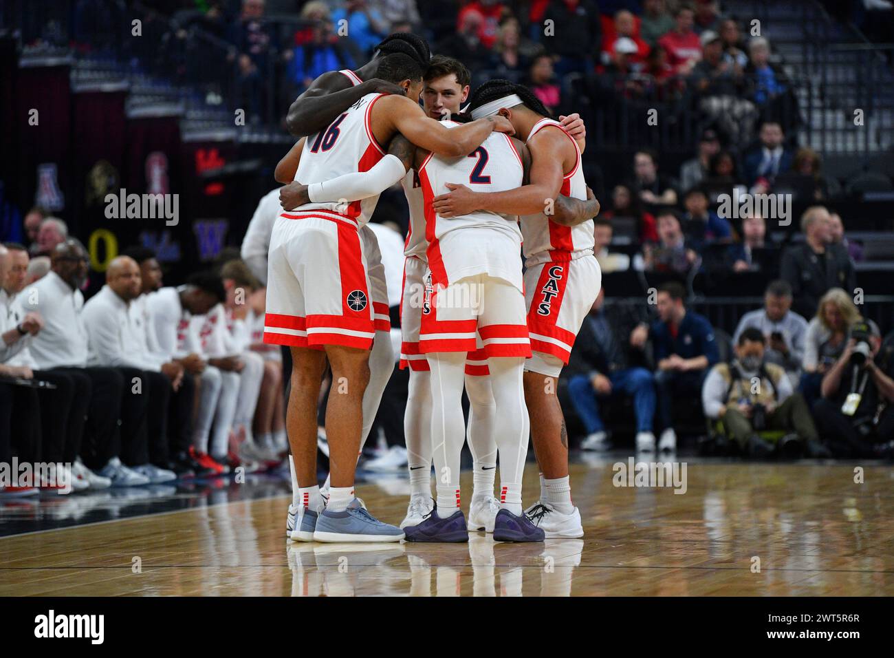 LAS VEGAS, NV - MARCH 15: Arizona huddles during the semifinal game of ...