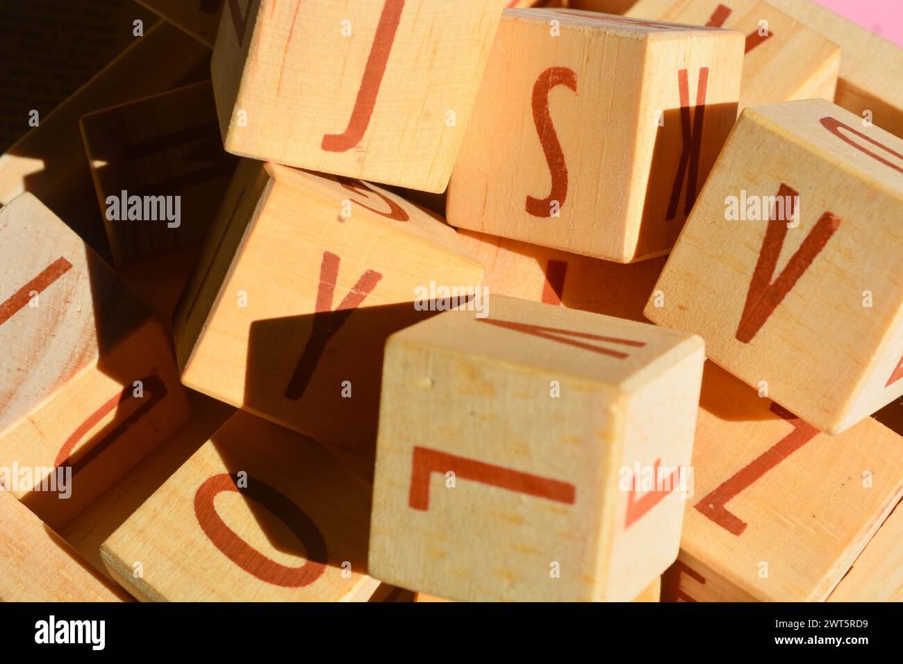 Wooden blocks with numbers and letters to train children to learn motor ...
