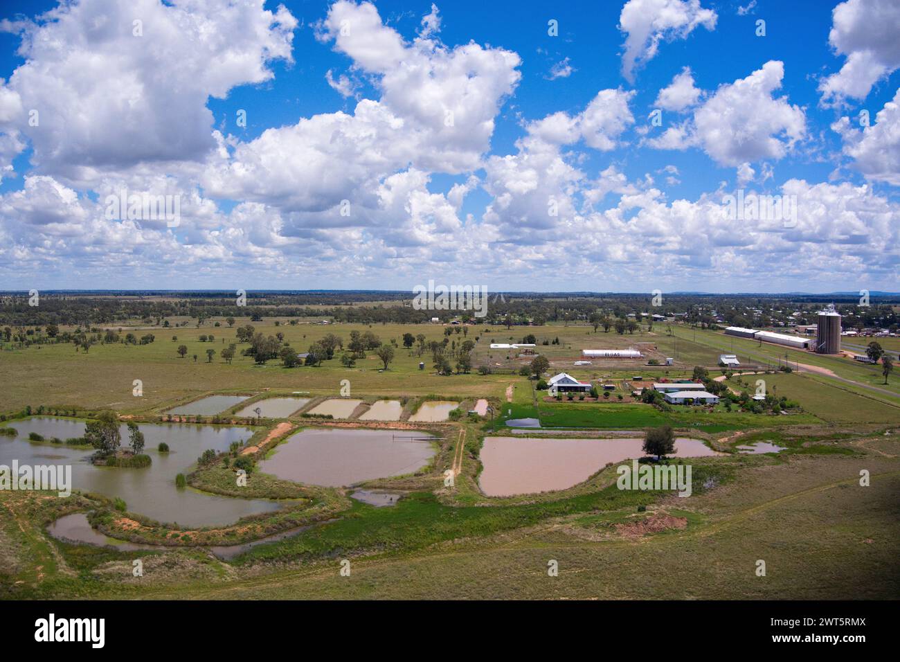 Aerial of aquaculture ponds Wallumbilla a rural town and locality in ...