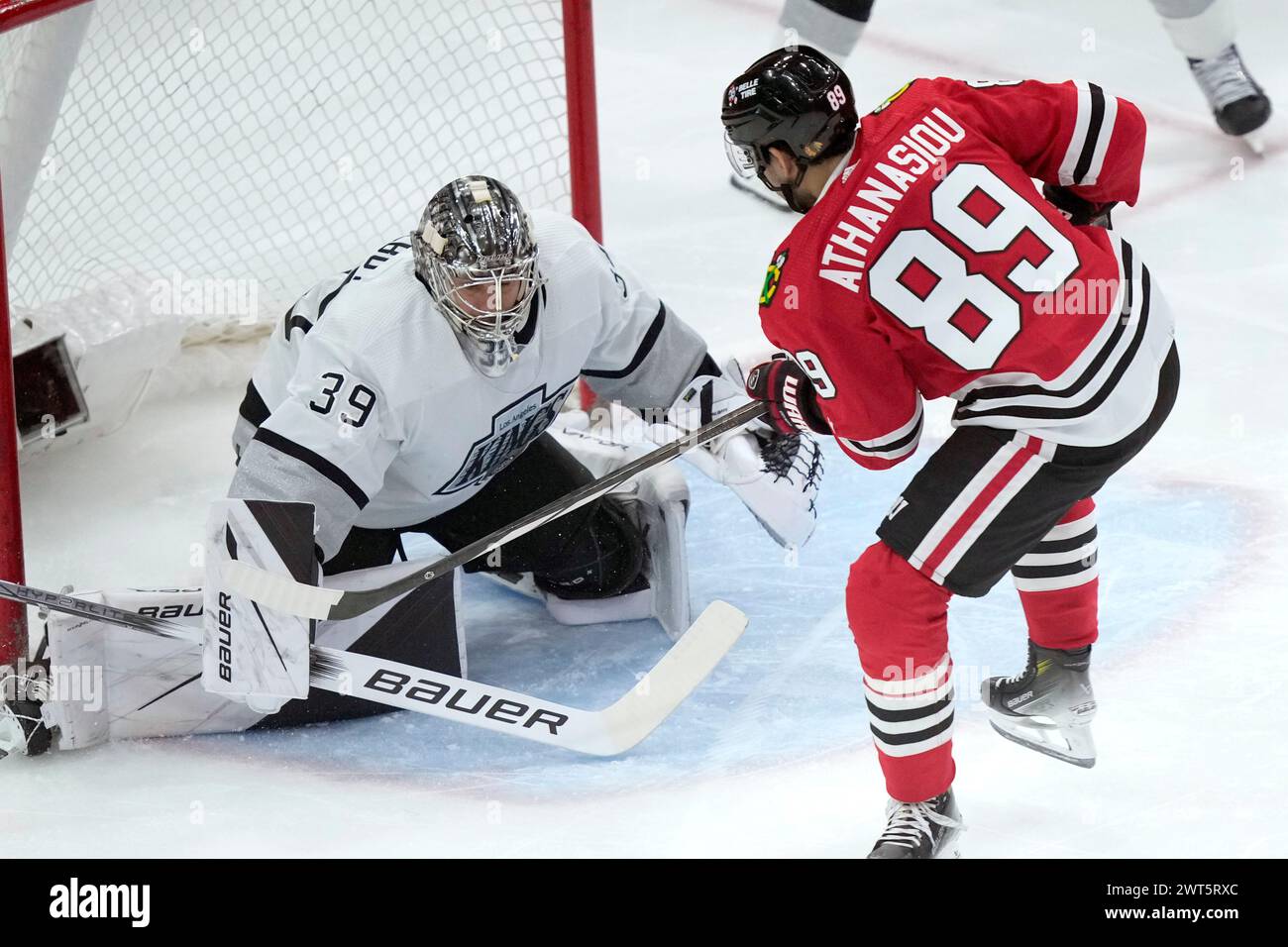 Los Angeles Kings goaltender Cam Talbot makes a save on a shot by ...