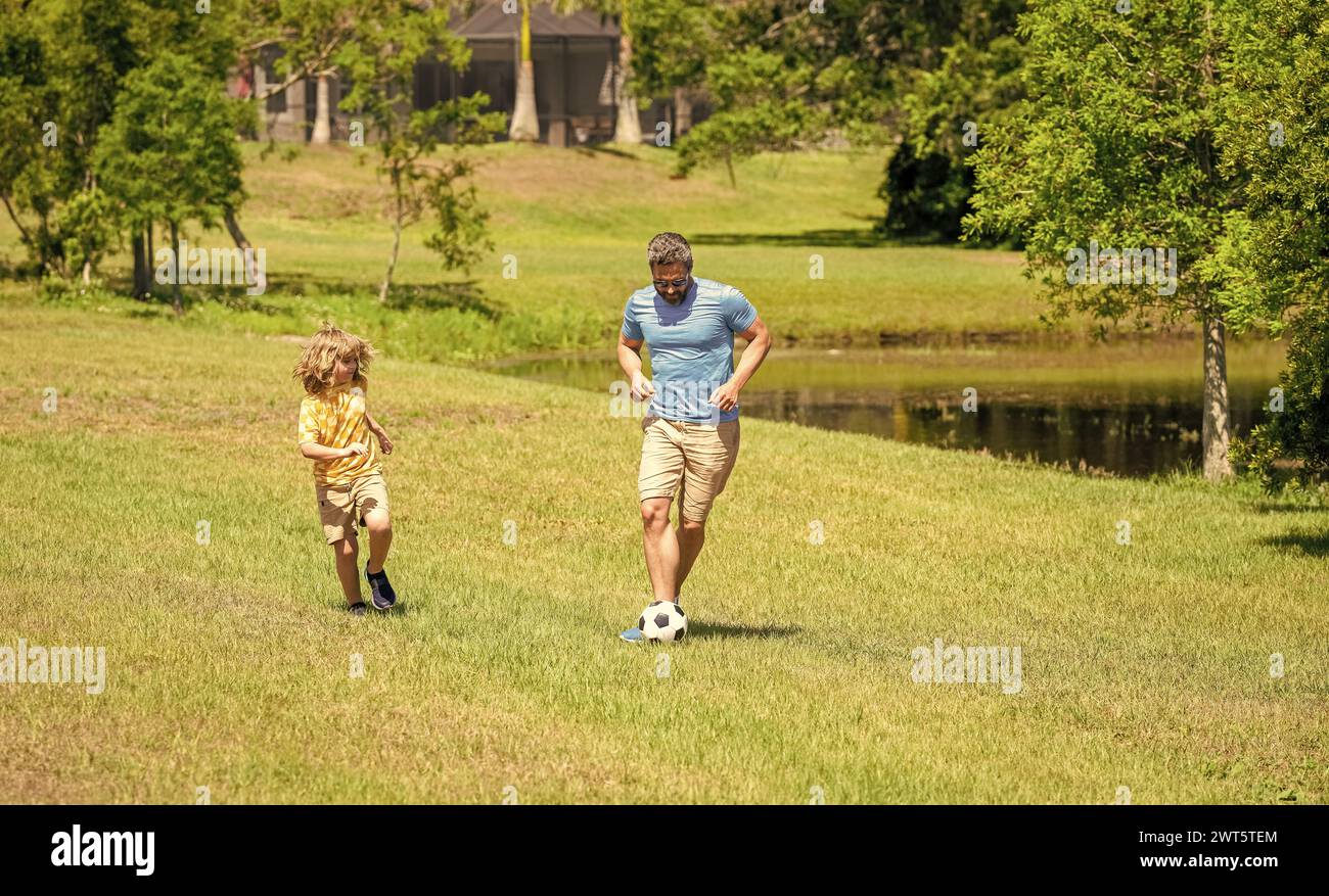 Father dad and son enjoying outdoor activities together. Outdoor ...