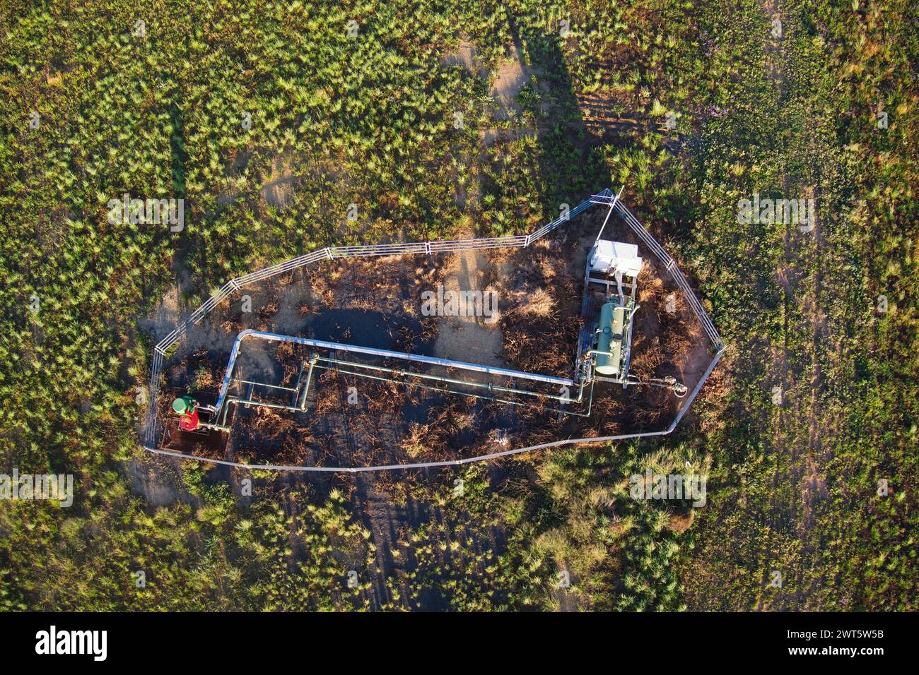 Aerial of SANTOS CSG Coal Seam Gas Well near Wallumbilla on the Maranoa ...