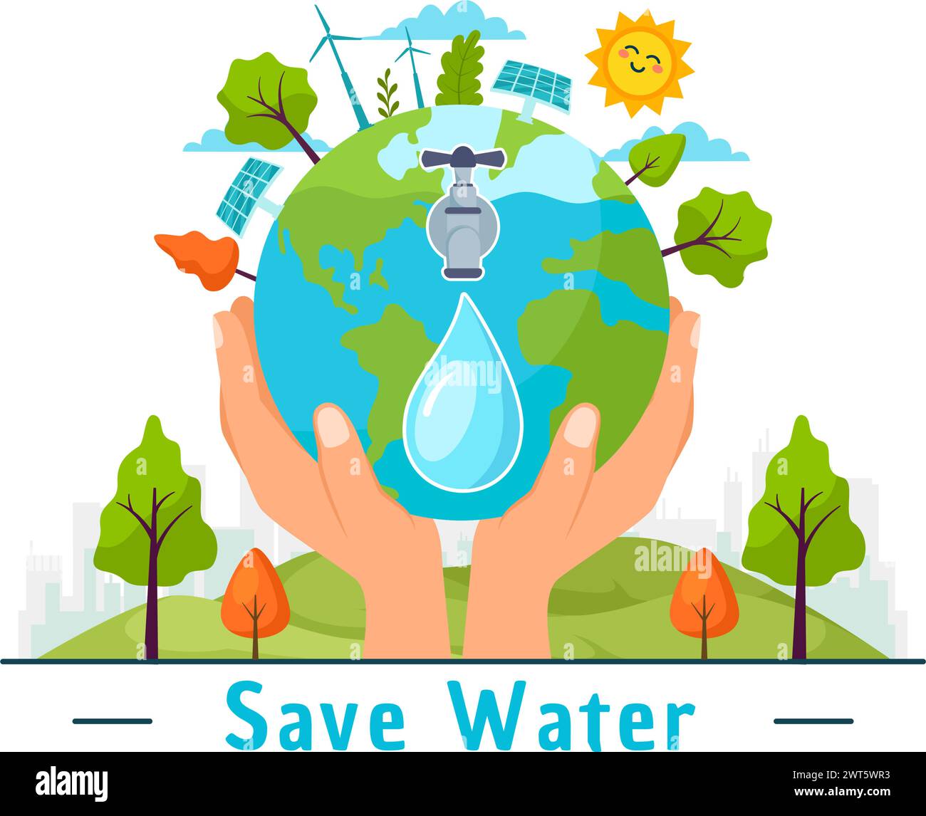 Water Saving Vector Illustration for Mineral Savings Campaign and ...