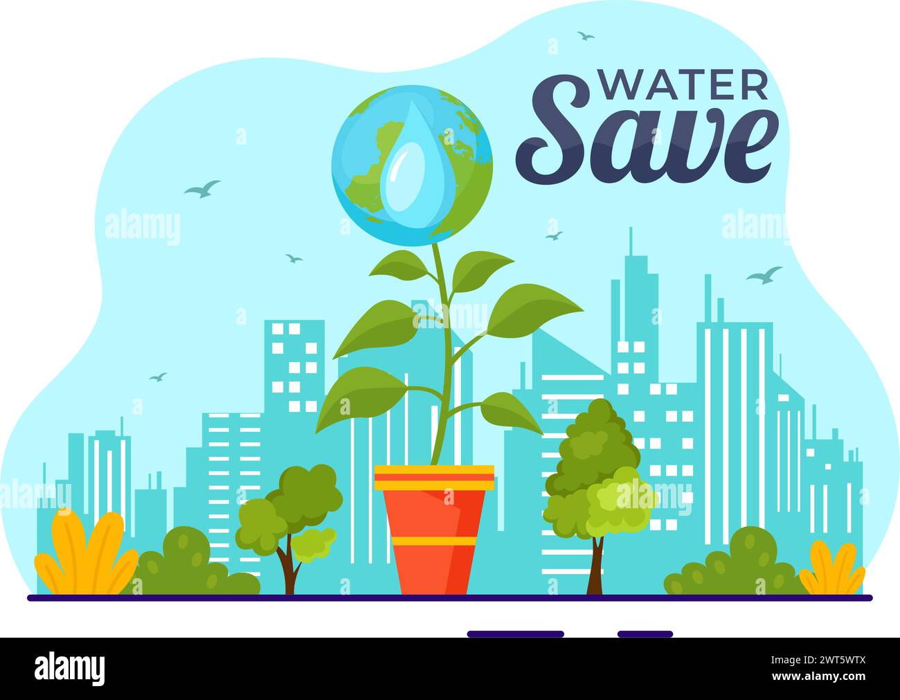 Water Saving Vector Illustration for Mineral Savings Campaign and ...
