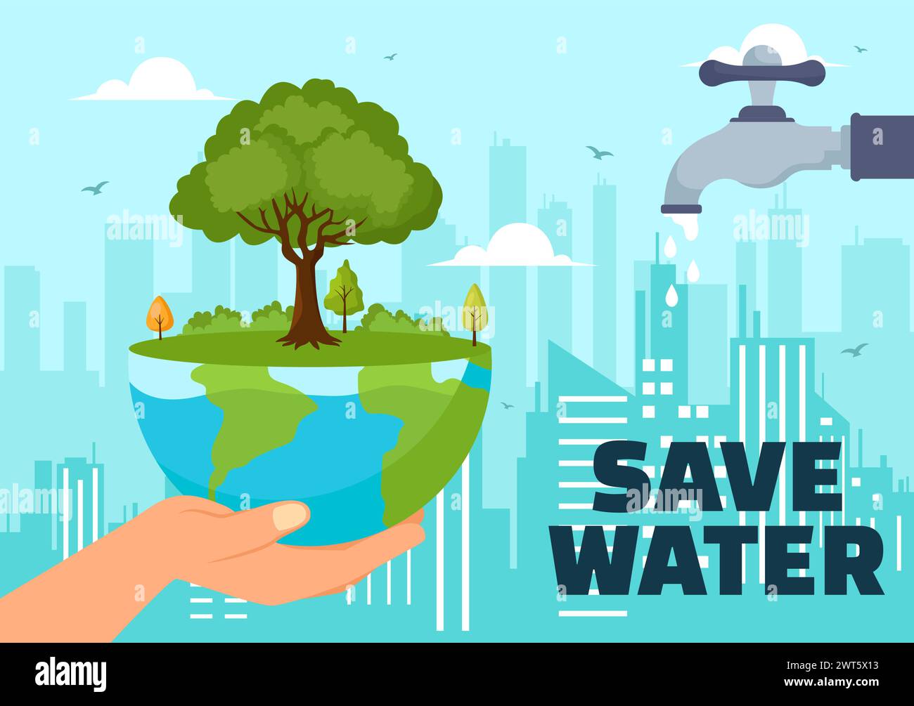 Water Saving Vector Illustration for Mineral Savings Campaign and ...