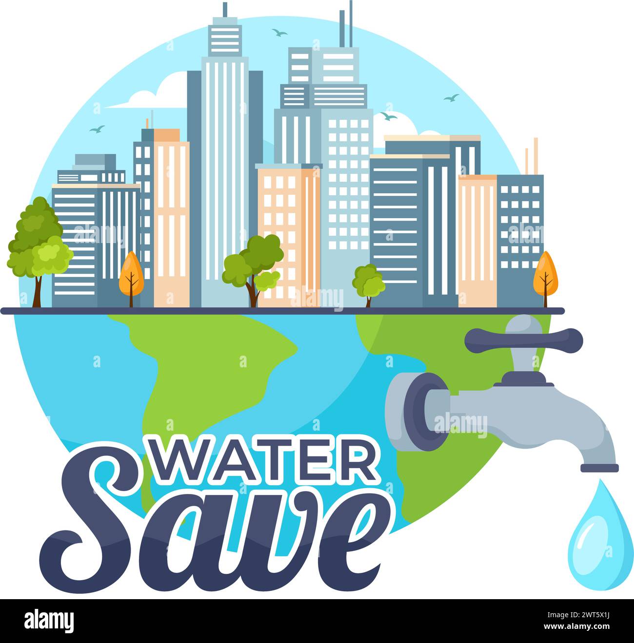 Water Saving Vector Illustration for Mineral Savings Campaign and ...
