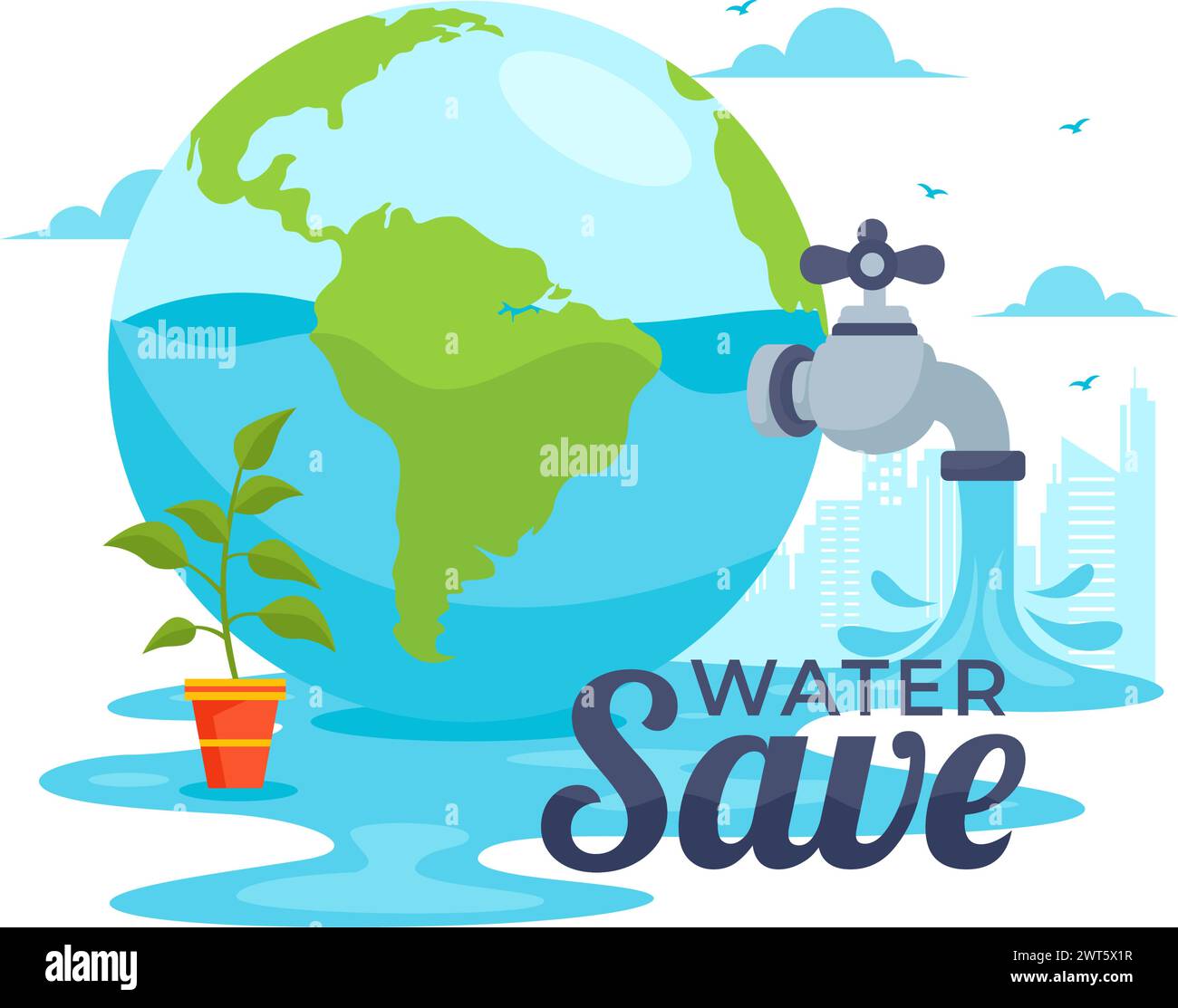 Water Saving Vector Illustration for Mineral Savings Campaign and ...