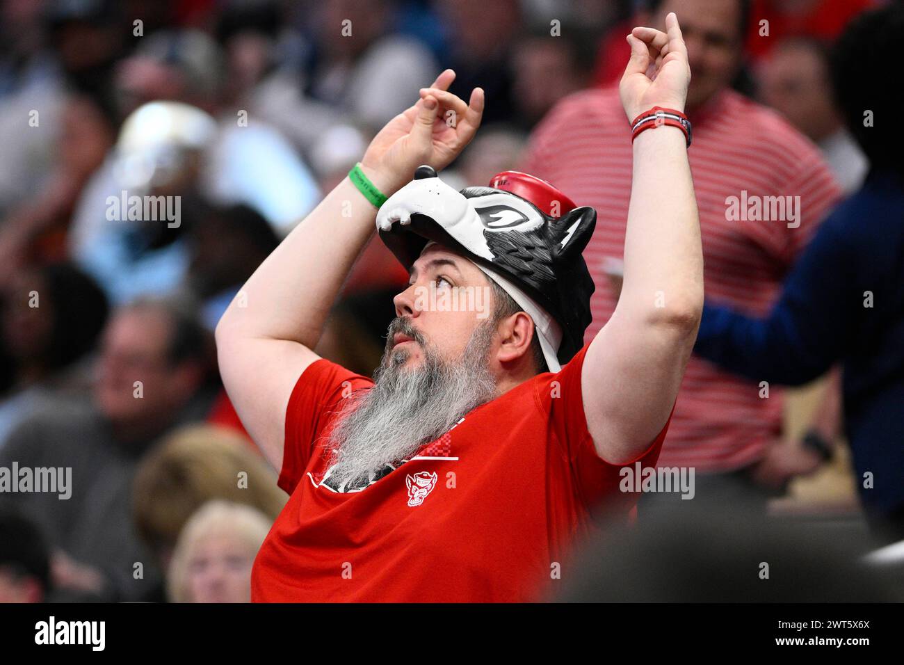 A North Carolina State fan watches the action during the first half of ...