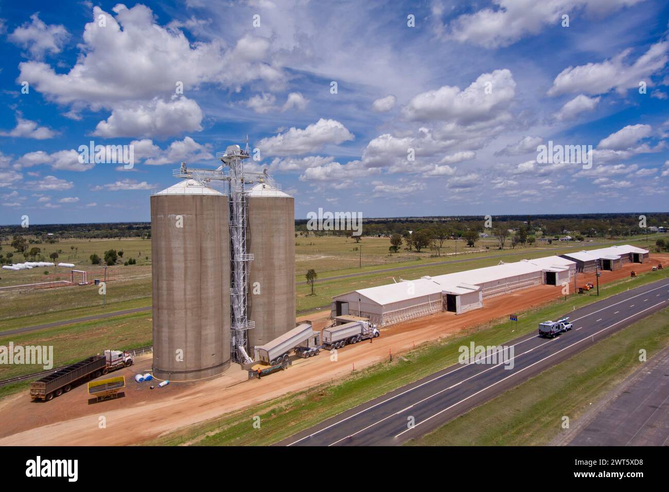 Aerial of Grain Corp Depot for grain at Wallumbilla on the Maranoa ...