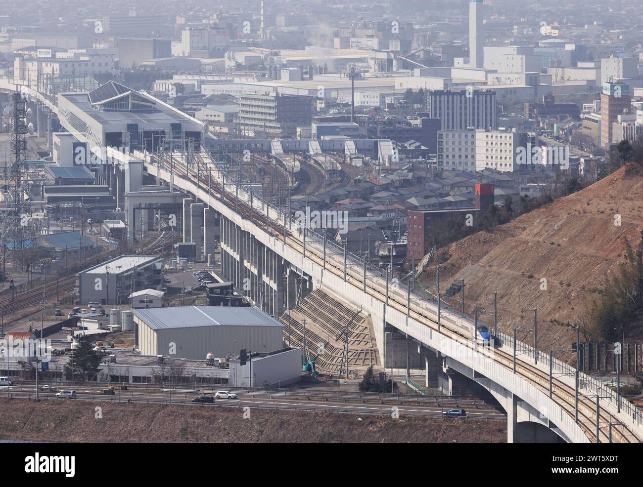 The Hokuriku Shinkansen departs from Tsuruga Station in Tsuruga City ...