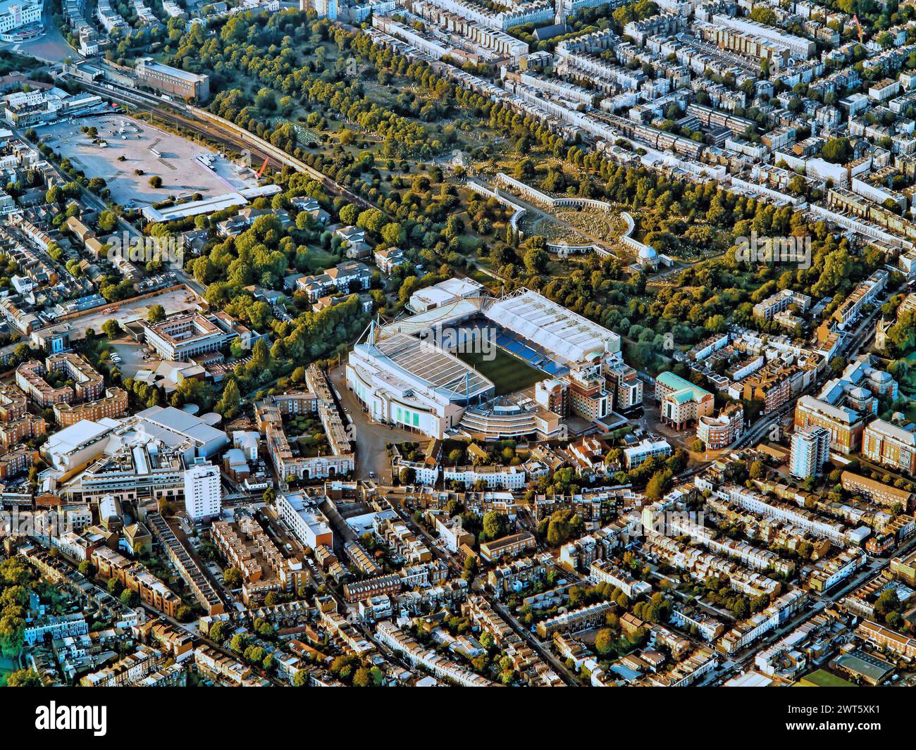 Aerial view of Stamford Bridge showing the STOLL MANSIONS (Immediately ...