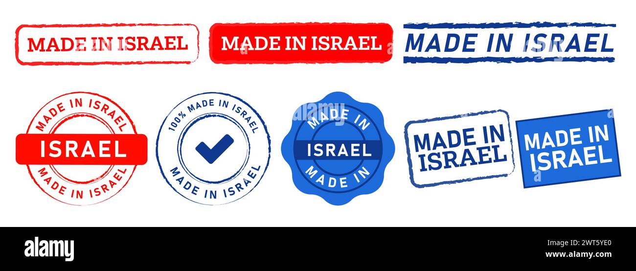 made in israel red and blue color stamp label sticker sign mark product ...