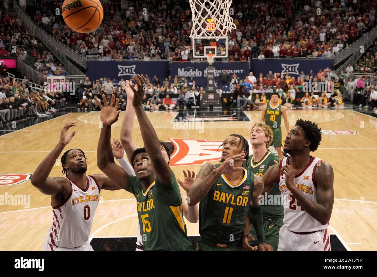 Iowa State forward Tre King (0) and Baylor forward Josh Ojianwuna (15 ...