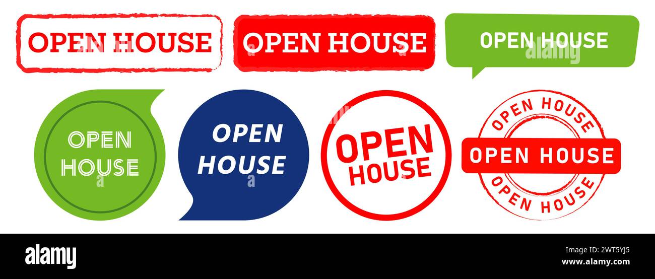 open house stamp and speech bubble label sticker sign announcement ...