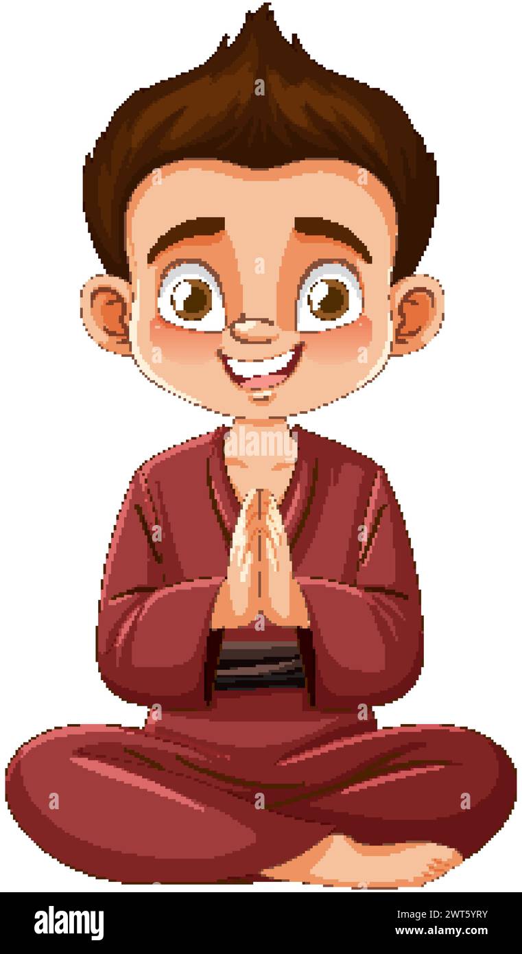 Cartoon boy meditating with a thankful gesture Stock Vector Image & Art ...