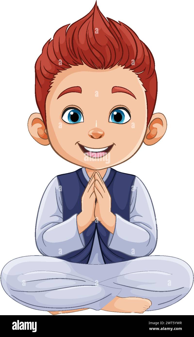 Happy boy meditating sitting hi-res stock photography and images - Alamy
