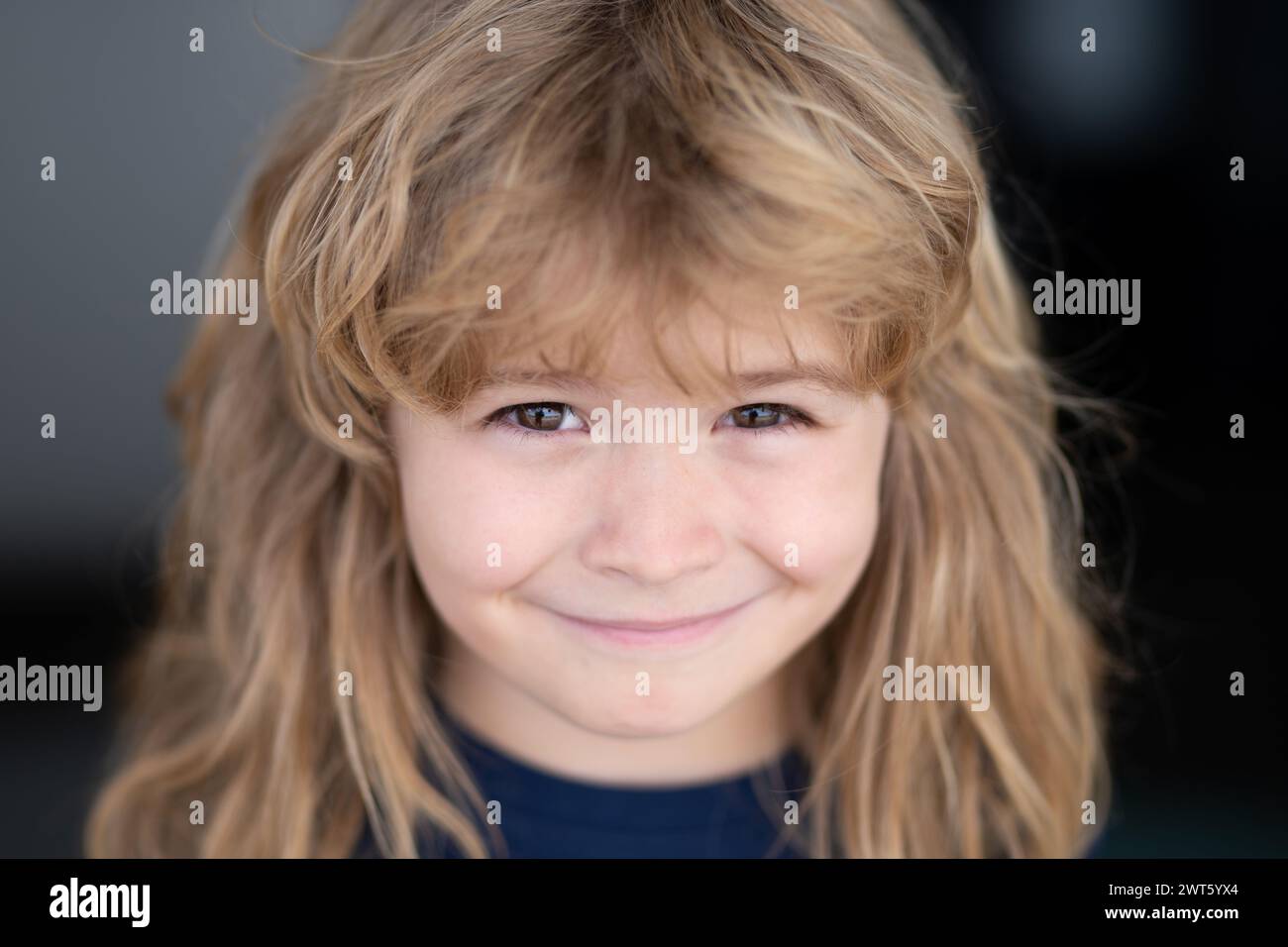 Portrait of funny blonde kid. Close-up face of cute child. Portrait of ...