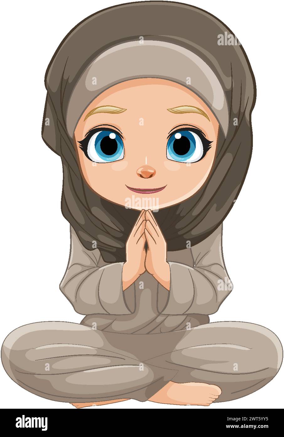 Cartoon of a young girl praying with a serene expression Stock Vector ...