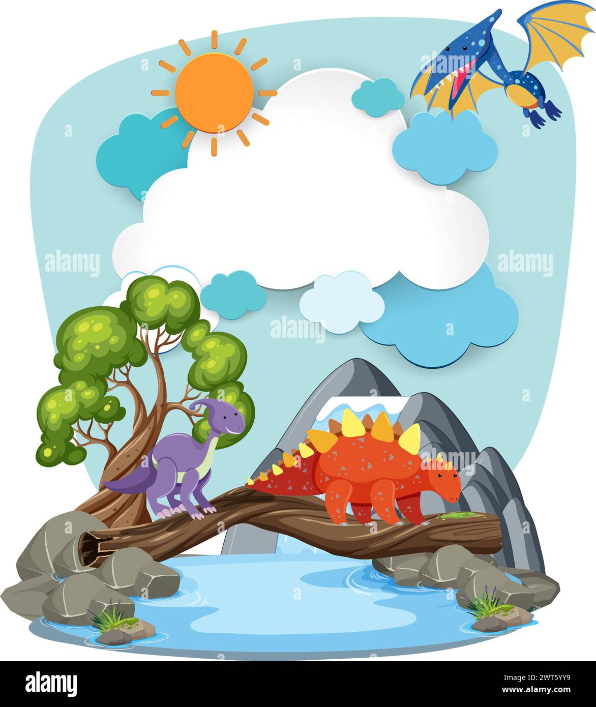 Colorful dinosaurs in a vibrant prehistoric setting Stock Vector Image ...