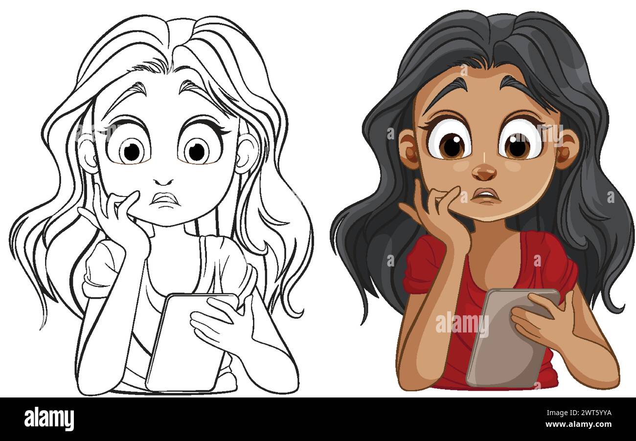 Vector illustration of a girl reacting with surprise Stock Vector Image ...