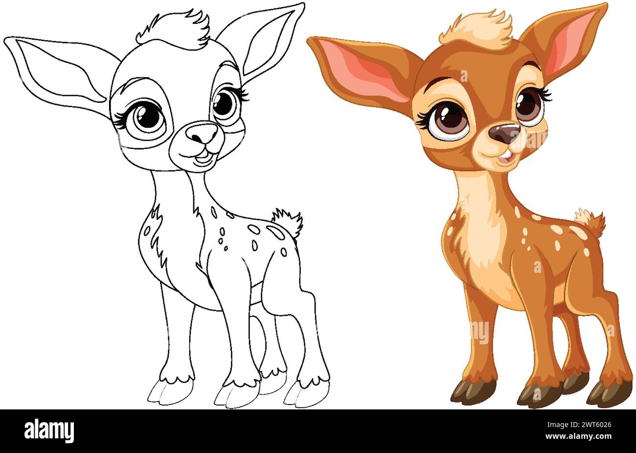 Vector illustration of a fawn, outlined and colored Stock Vector Image ...