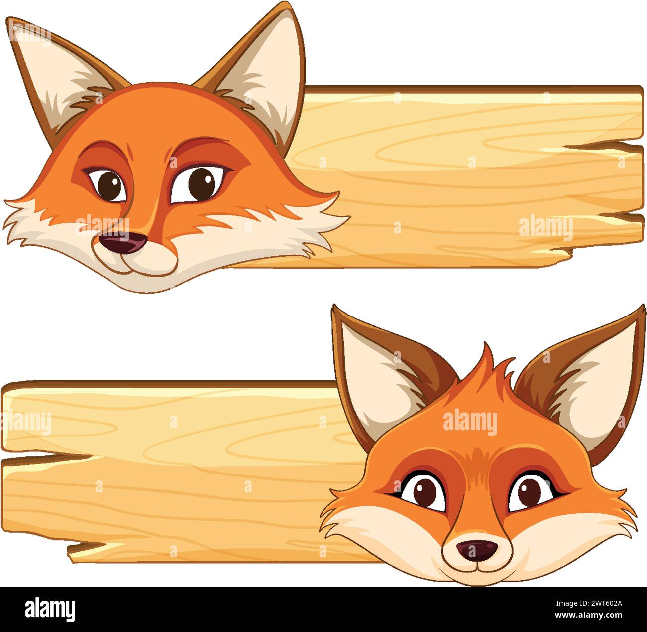 Two cartoon foxes peeking over wooden signs Stock Vector Image & Art ...