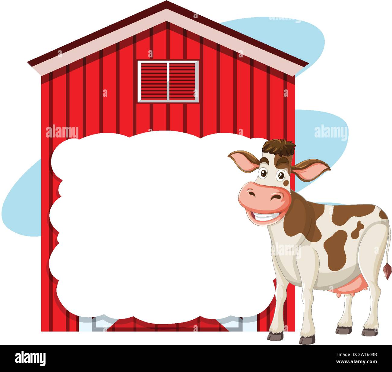 Cartoon cow standing beside a red barn Stock Vector Image & Art - Alamy