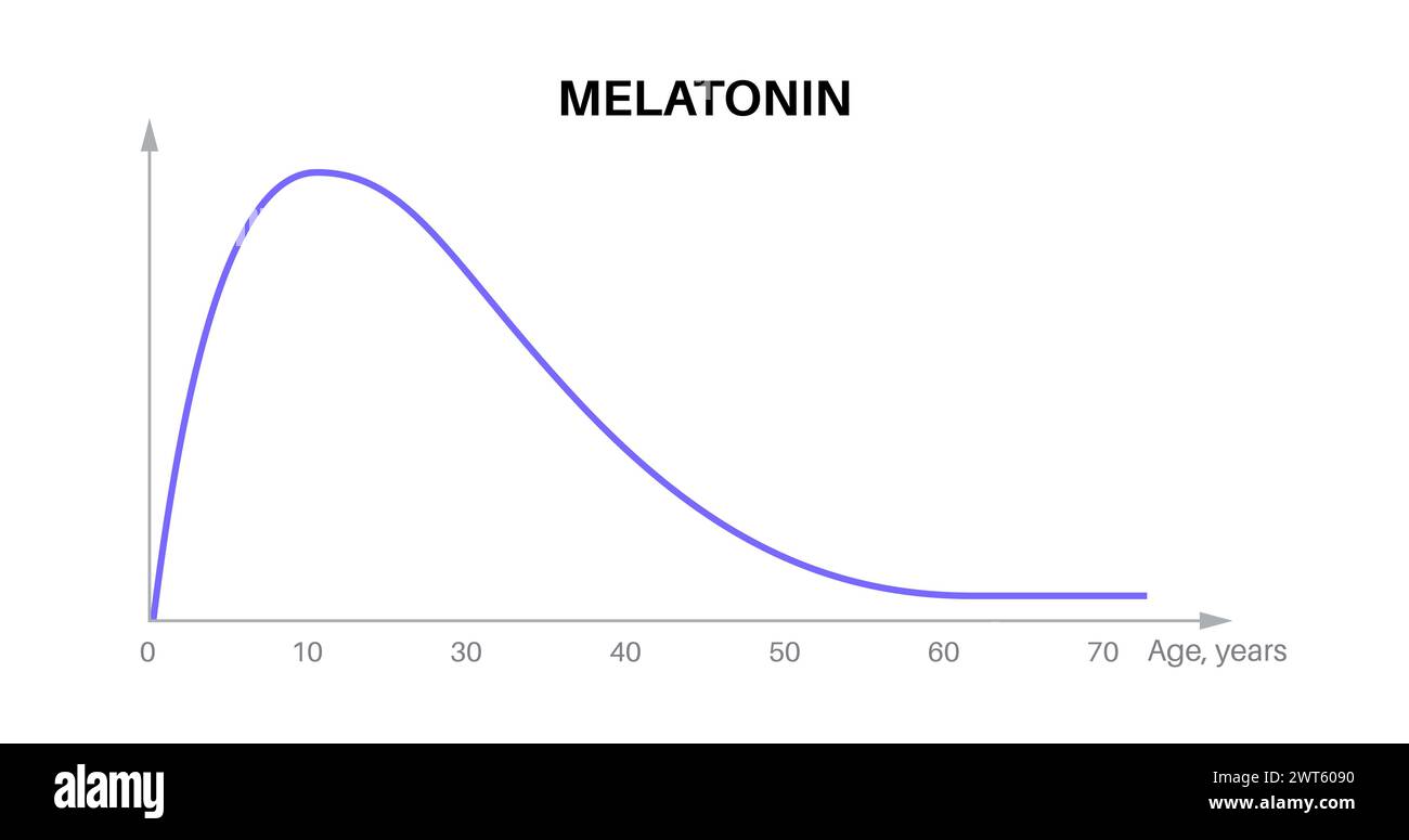 Melatonin dependence on age in the human body, illustration. Melatonin ...