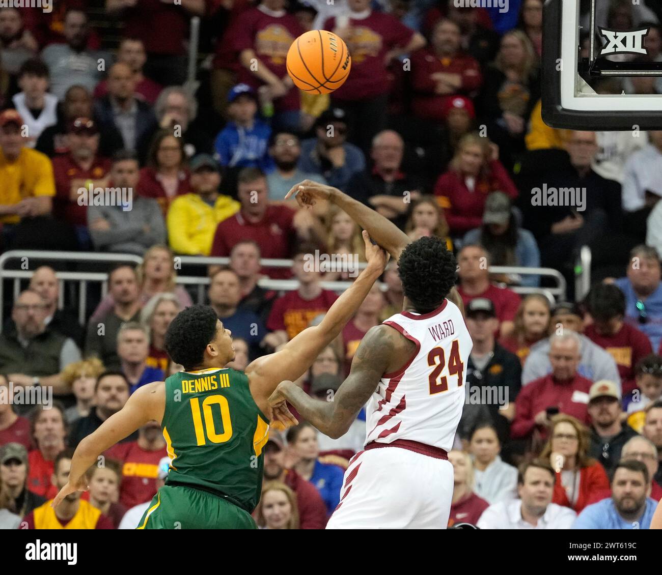 MAR 15 2024: Iowa State Cyclones forward Hason Ward (24) rejects a shot ...