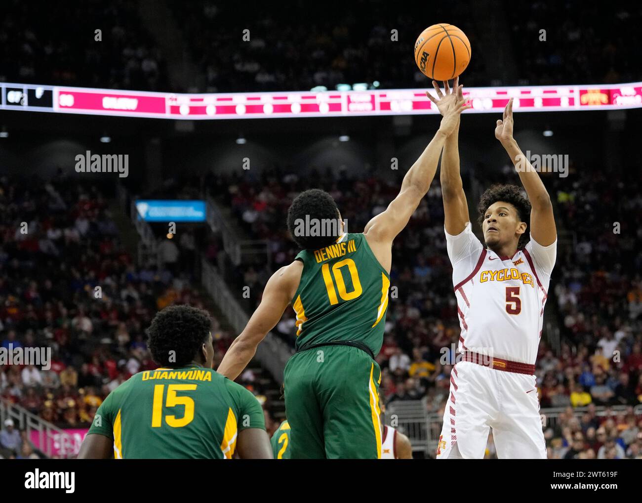 MAR 15 2024: Iowa State Cyclones guard Curtis Jones (5) shoots against ...