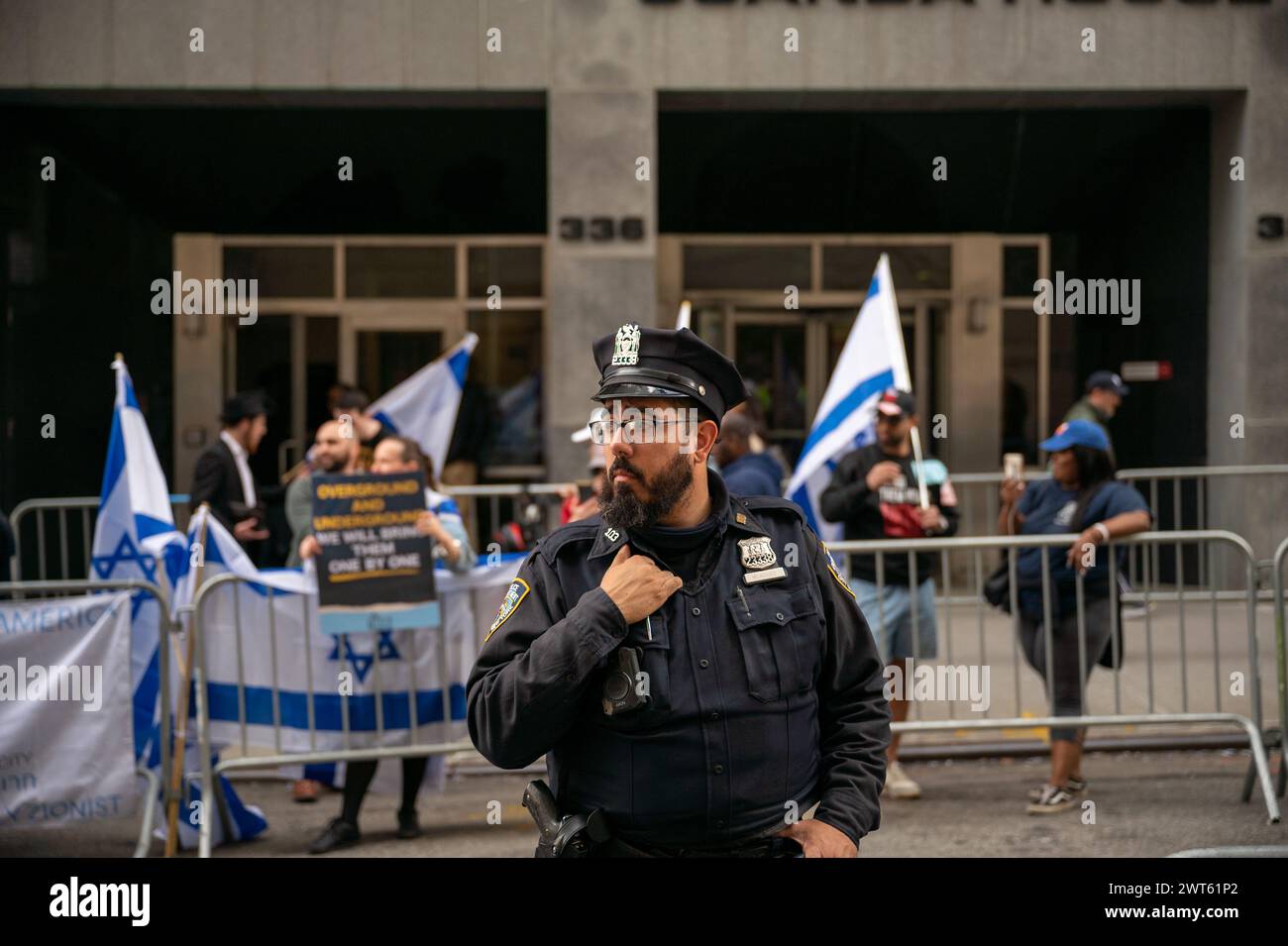 Pro-Palestinian activists gather outside the United States mission to ...