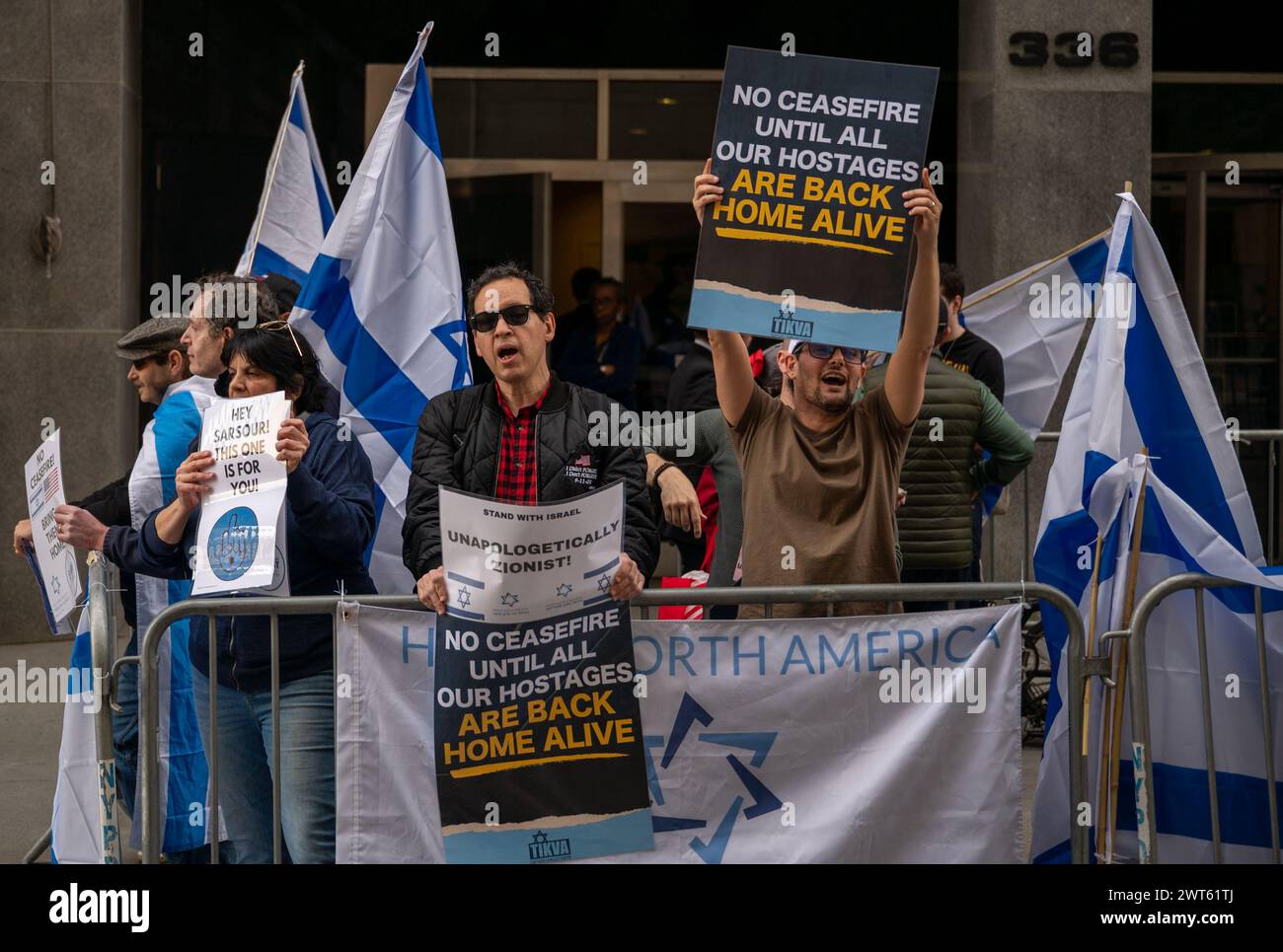 Pro-Palestinian activists gather outside the United States mission to ...