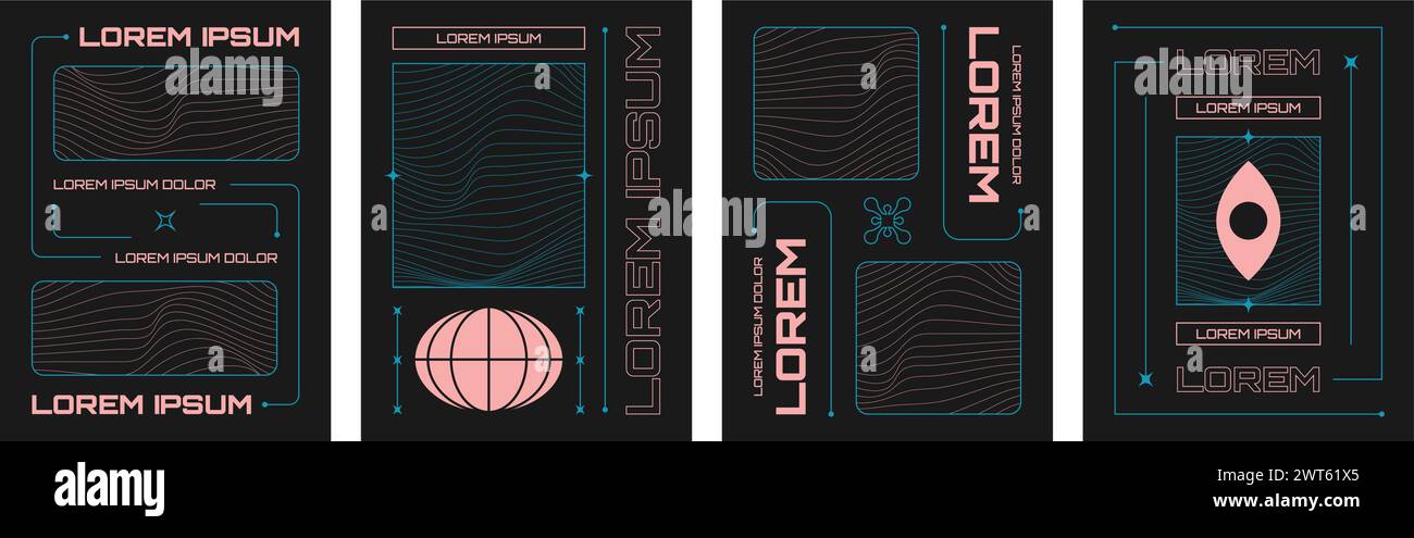 Poster and banner template with wireframe abstract pattern with liquid ...