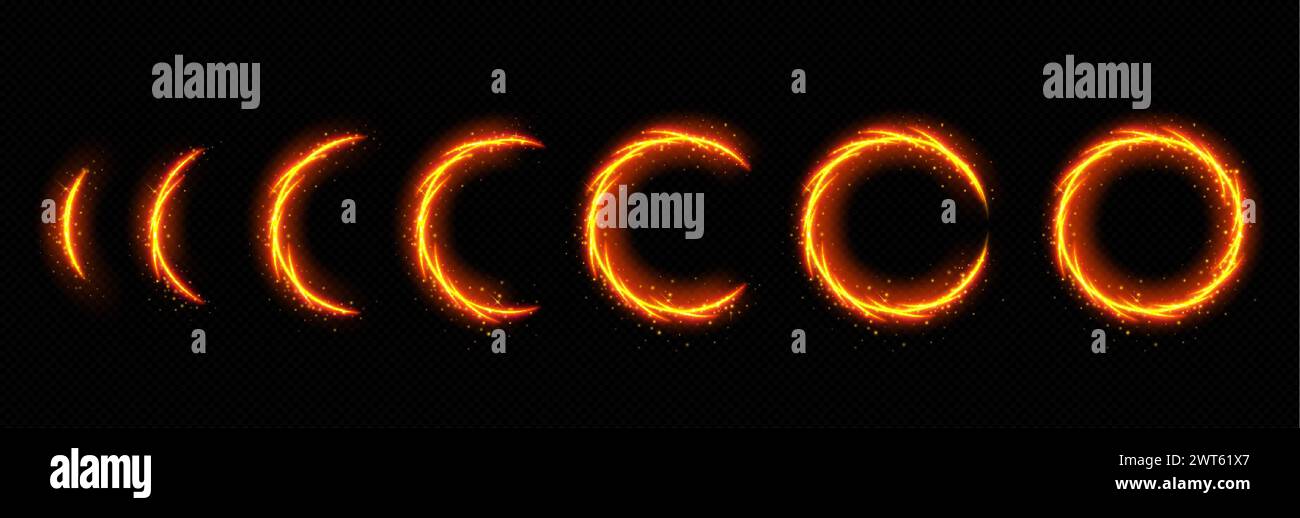 Fire circle portal with flame and sparkles loading progress steps ...