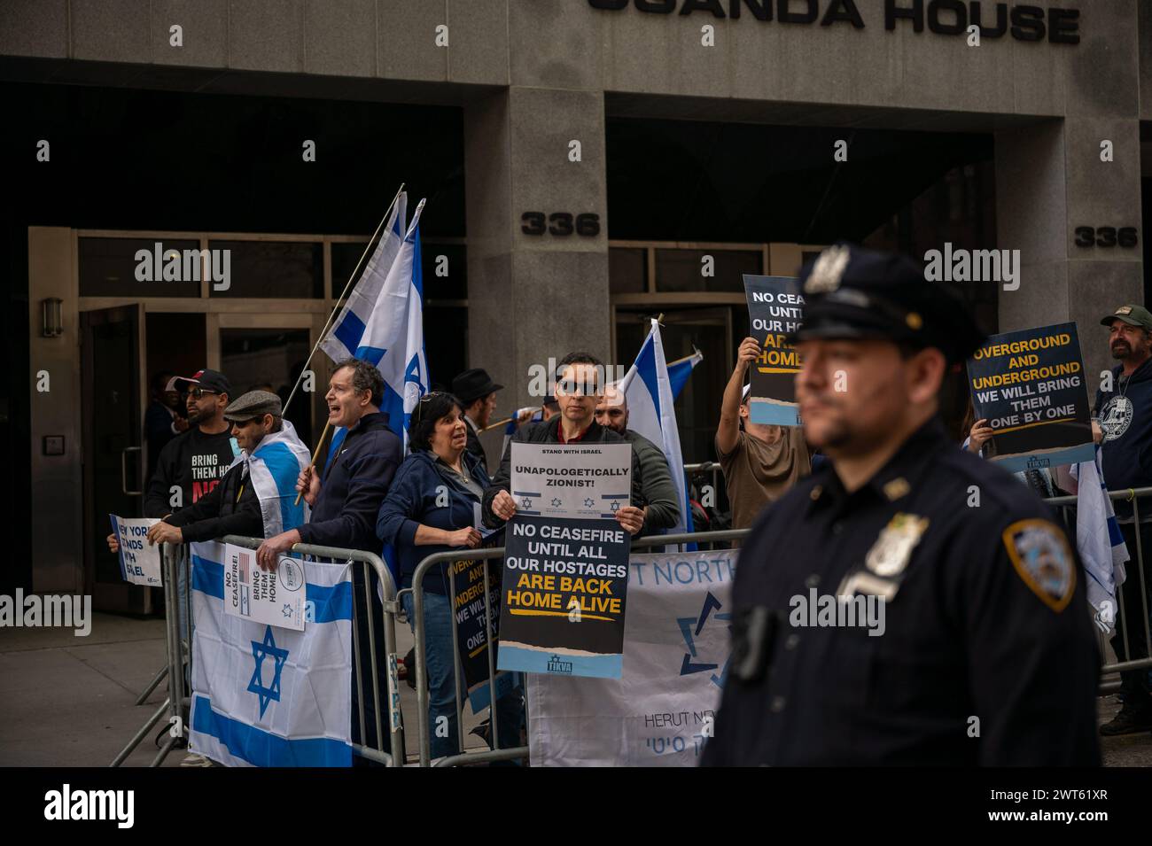 Pro-Palestinian activists gather outside the United States mission to ...