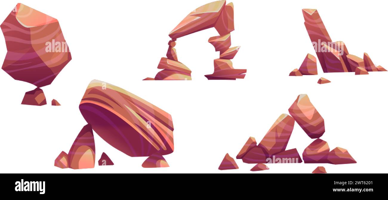 Big desert stone piles and cliff. Cartoon vector illustration set of ...